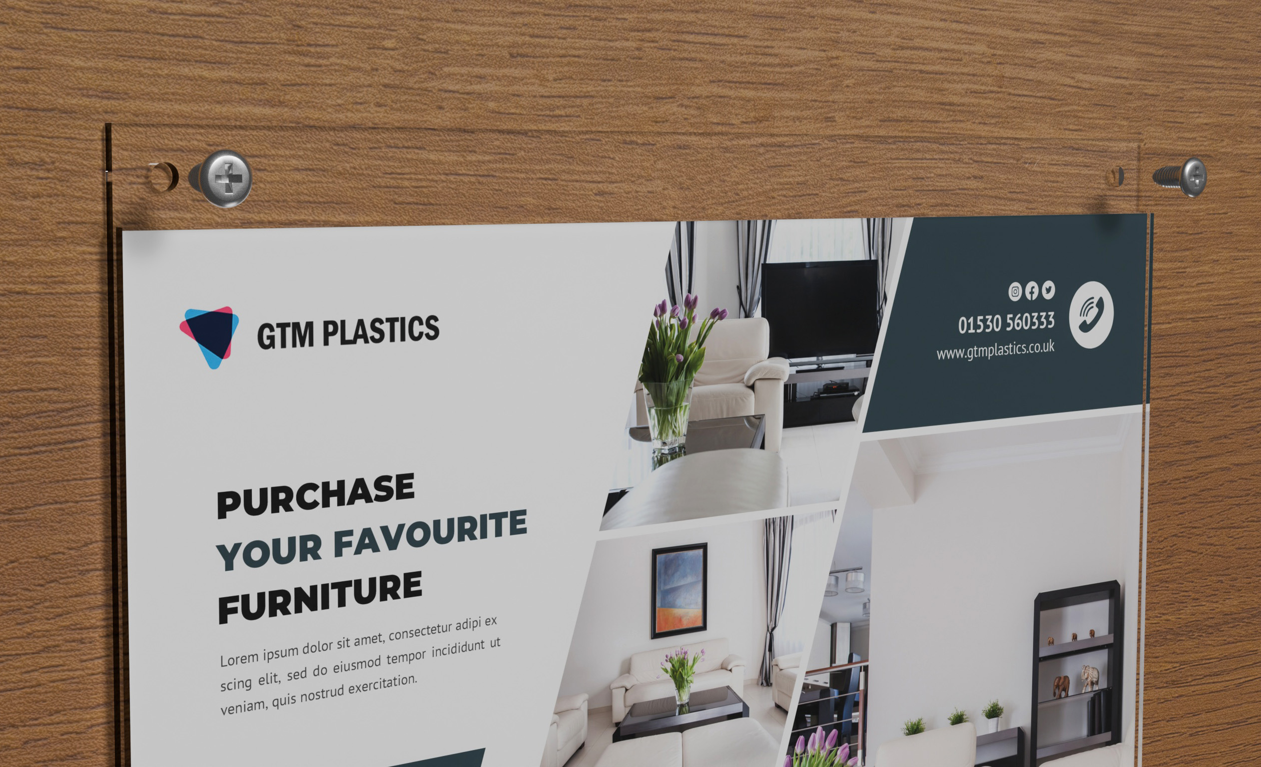 Wall Mounted (Screw-Fixed) Acrylic Poster Holder - Paper & Card